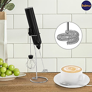 Balmur Milk Frother Handheld USB Rechargeable Battery-Operated with Stainless Steel Stand, 2 Whisks, 3-Speed Mini Foam Maker for Nespresso Coffee Matcha Latte Cappuccino, Black