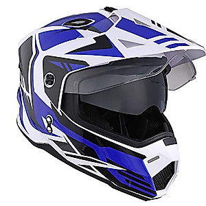 1Storm Dual Sport Motorcycle Motocross Off Road Full Face Helmet Dual Visor Storm Force Blue, Size Medium