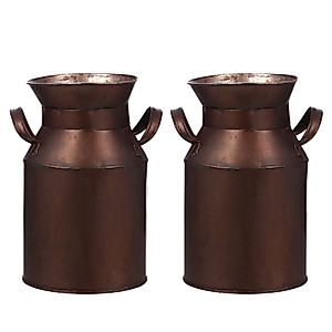DOITOOL 2Pcs Metal Flower Bucket Vase Vintage Milk Can Jug Planter Rustic Farmhouse Flower Pot with Handle for Home Office Garden Balcony Decoration