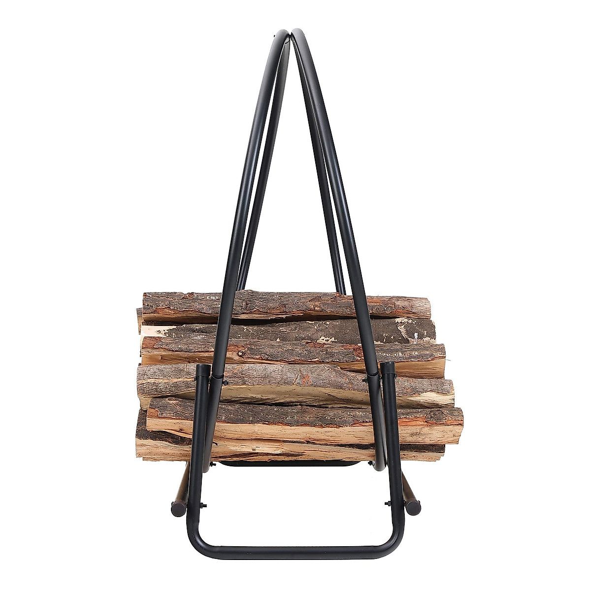 PHI VILLA 30 Inch Log Hoop Firewood Rack Curved Fireplace Wood Storage Holder Wood Stove Accessories,Indoor/Outdoor Heavy Duty Iron Black