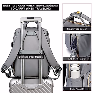 Lunch Backpack for Women, 15.6 inch Laptop Backpack with USB Port, Water Resistant Insulated Cooler Lunch Bag , Travel Work Laptop Bags with Lunch Box for College Work Pincic Camping Beaches, Grey