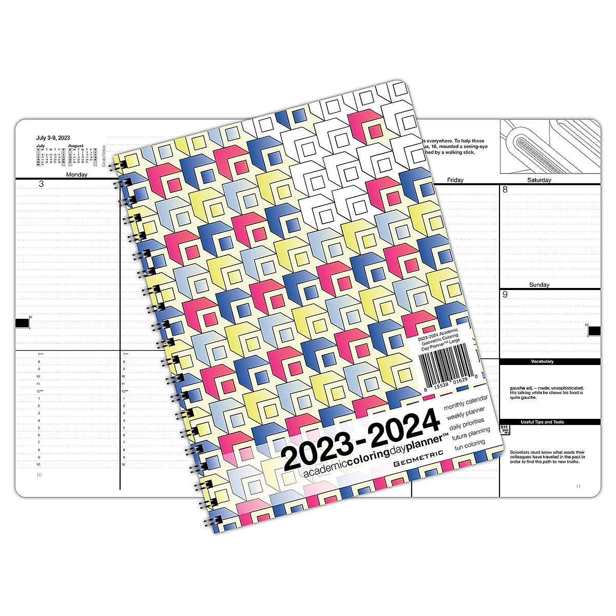 Action Publishing Coloring Day Planner · 2023-2024 Geometric · Daily and Weekly Scheduling and Goal Planning, with Lines, Shapes and Pattern Coloring Pages· July - June (8.5 x 11 inches)