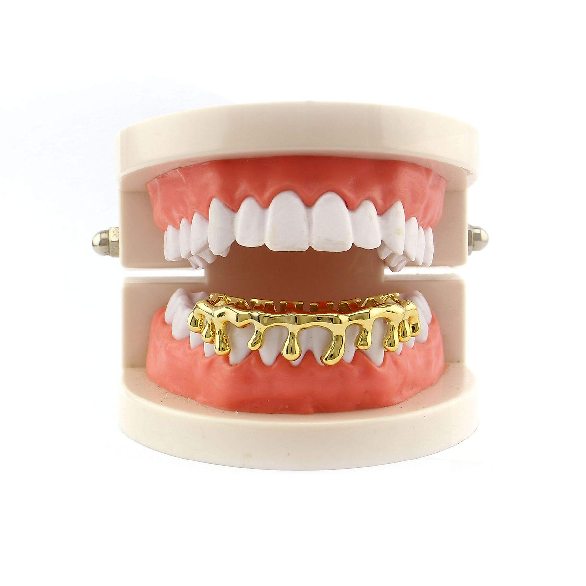 18k Gold Teardrop Bottom Grillz 6 Teeth Lower Teeth Drip Cap Grillz