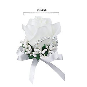 Febou Wrist Corsage 4 Packs Wedding Bridal Wrist Flower Rose Wristband Corsage Flower for Bride Bridesmaid Perfect for Wedding, Prom, Party (4 Packs, Wrist-White)
