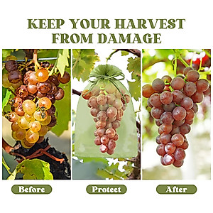 Unves 8 x12 Inch Fruit Protection Bags, 80 Pcs Fruit Mesh Bags Drawstring Reusable Fruit Tree Netting Green bags for Fruit & Vegetables, Garden Plant Netting Cover Pest Barrier for Grape Apple Pomelo