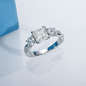 CivetCat Moissanite Wedding Infinity Band Bridal Ring Sets 3.25 CTTW 3Stone Moissanite Rings DEF color VVS 6.5mm 1.5 carat Princess Radiant Cut Moissanite Diamond Side 0.5 ct x2 Round Brilliant