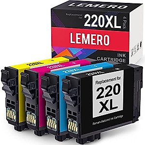 LEMERO Remanufactured Ink Cartridge Replacement for Epson 220 220XL for Workforce WF-2750 WF-2760 WF-2630 WF-2650 XP-420 XP-320 WF-2660 XP-424 Printer (Black Cyan Magenta Yellow, 4 Pack)