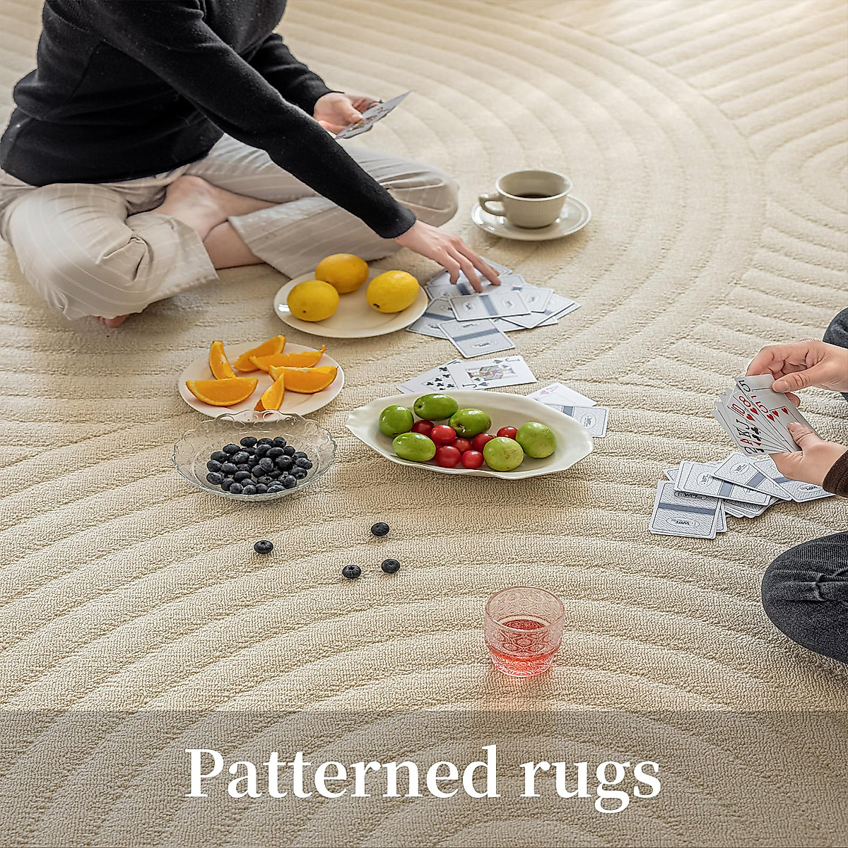 Glamtex 5x8 Cream Area Rug, Outdoor Rug, Modern Geometric Lines Textured Rug, Abstract Area Rug, Waterproof Bedroom Rug Sofa Rug for Living Room