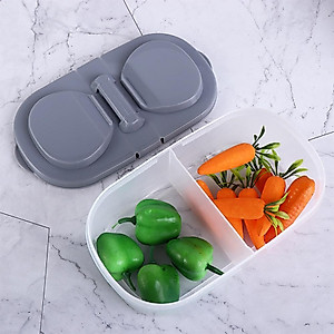 Kopida 2 Pcs Food Storage Containers with Lids, Plastic Double Compartment Fridge Storage Organizer Boxes, Food Container for Pantry Organization and Storage