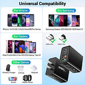 2 Pack USB C Charger Block 40W 4Port Fast Charging Brick Dual USB C Wall Charger Plug Phone Charger Cube Compatible with iPhone Pro 15 14 13 12 11 Pro Max, iPad, Samsung Galaxy, Google,Tablet