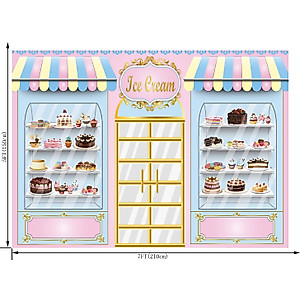 Ice Cream Parlor Shop Backdrop Summer Pink Sweet Candy Princess Girl Baby Shower Birthday Photography Background Doughnut Party Decoration Banner Photo Studio Booth Props 7X5FT CEM197B