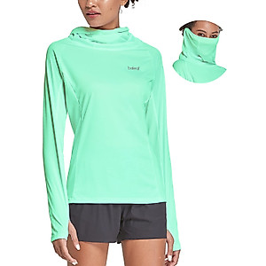 BALEAF Women's Hiking Long Sleeve Shirts with Face Cover Neck Gaiter UPF 50+ Lightweight Quick Dry SPF Fishing Running Hoddie Light Green Size M
