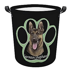 German Shepherd Dog Paw Foldable Laundry Basket Waterproof Hamper Storage Bin Bag with Handle 16.5"x 16.5"x 17"