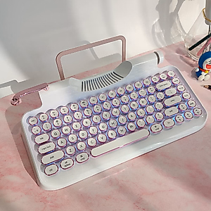 RYMEK Typewriter Style Mechanical Wired & Wireless Keyboard with Tablet Stand, Bluetooth Connection (White)