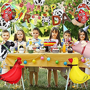 Farm Birthday Party Decorations Supplies Farm Animals Barn Backdrop Banner Farm Animals Walking Balloons Cupcake Toppers Set for Kids Farm Animals Cow Theme Party Supplies