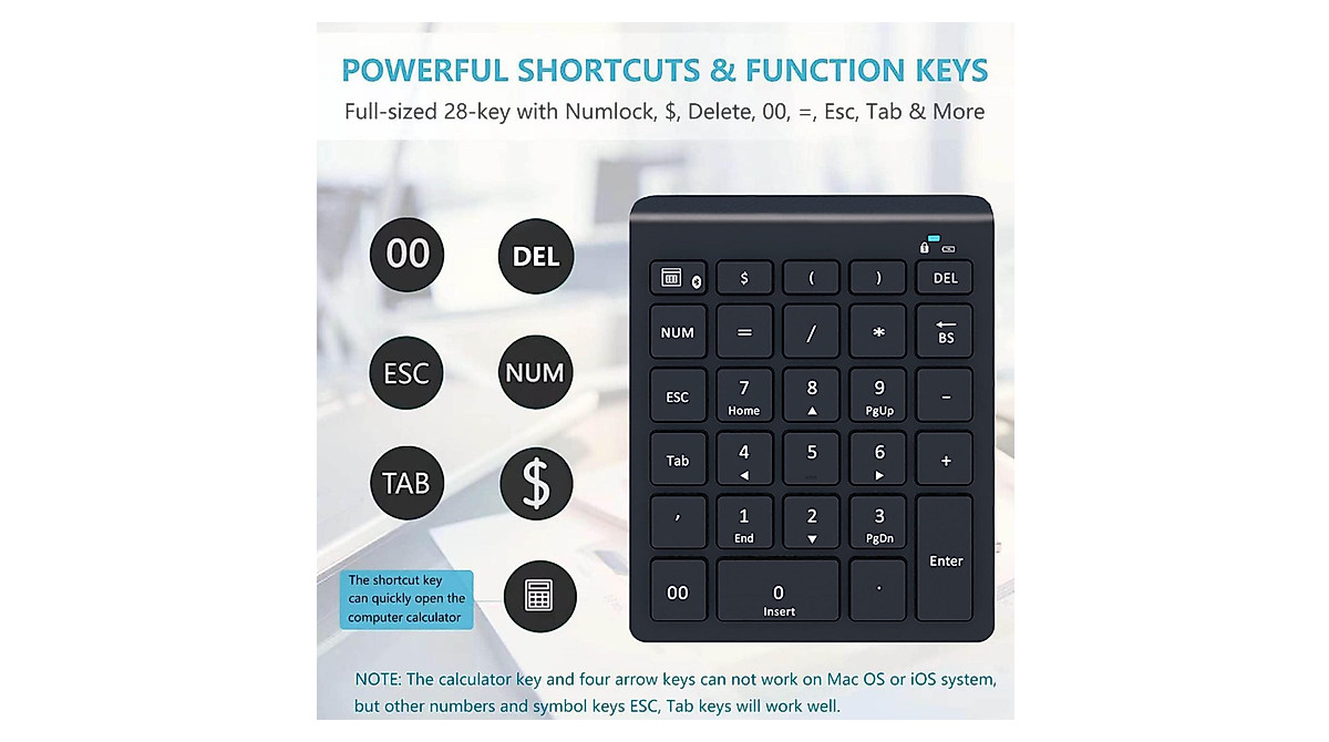 Wireless Bluetooth Numeric Keypad for Laptop and MacBook - 28 Keys