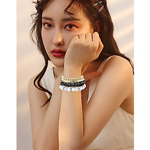 LOYALLOOK 6 Set Bohemian Stackable Bead Bracelets for Women Colorful Bangle Bracelets Multilayer Stretch Bracelets