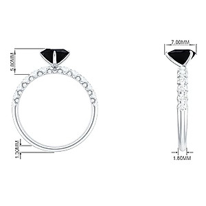 Natural Black Spinel 7mm Heart Shaped Engagement Ring, AAA Quality, Black Spinel Diamond Solitaire Ring, 14K Rose Gold, Size:US 8.50