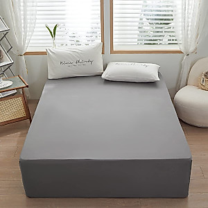 Bedding Twin Size Fitted Sheet Only-Twin Size Deep Pocket Bottom Fitted Sheet Fits 15inches Bed Matress Sheet Soft and Microfiber Easy Care-Light Gray