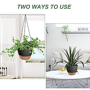Vanslogreen 10 Inch Hanging Planter, 2 Pack Plant Hanger Indoor Outdoor, Self Watering Plant Pot Hanging Baskets Holder Plants with Drainage Holes & Removable Tray for Garden Home (Black)