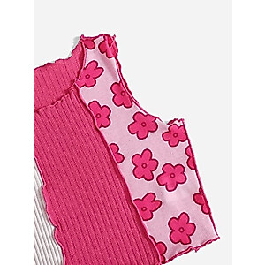 SOLY HUX Girls Colorblock & Floral Print Ribbed Knit Tank Top Cute Clothes Fashion 2023 White and Pink 10Y