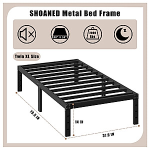 SHOANED Twin Metal Bed Frame - 14 Inch Tall Heavy Duty Bedframe Black Basic Steel Slats Platform No Box Spring Needed/Easy Assembly/Noise Free
