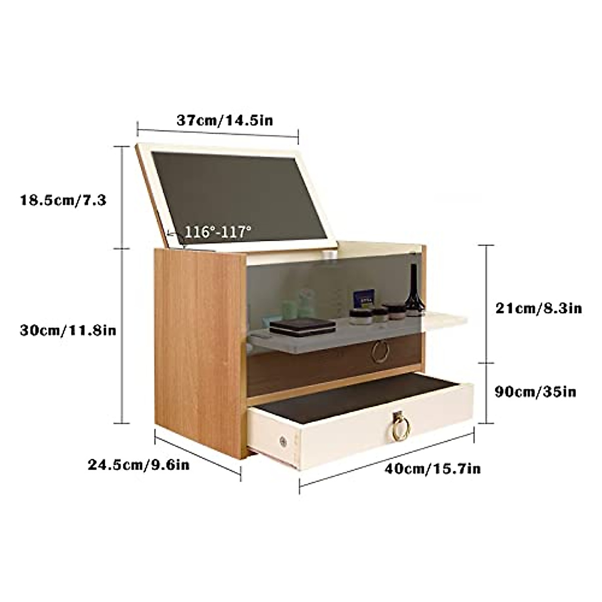 Makeup Organizer Wooden Cosmetic Storage ​​Cases Display Rack with Drawer Makeup Organizer Case for Brushes Lipsticks Skincare Toner Cosmetic Storage Box
