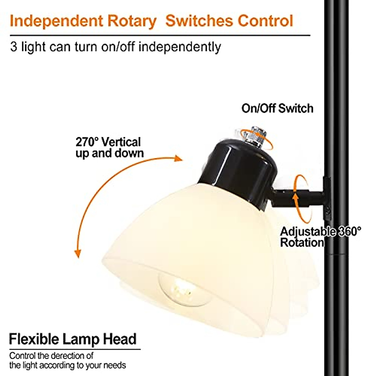 Luvkczc Torchiere Floor Lamps for Living Room with 3 Lamps, Tall Modern Standing Lamps, Industrial Bright Floor Lamp for Bedroom, Office, Dresser, 3 LED Bulbs Included