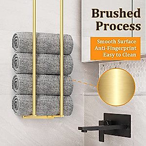 Birosnsy Towel Racks for Bathroom Wall Mounted Rolled Towel Holders Towel Storage Organizer for Small Bathroom Mounted Towel Rack Holds Hand Towels Robes Towels Washcloths in Bathroom/RV/Camper Gold