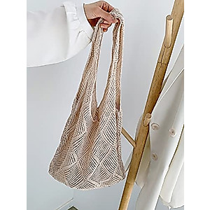 Verdusa Women's Knit Tote Bag Shoulder Handbags Summer Shopping Bags Beige one-size