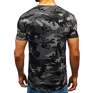 Men's Regular Fit Camo Crewneck T-Shirt Short Sleeve Camouflage Shirt Tops Slim Athletic Military Pullover Tees (Dark Grey,XX-Large)