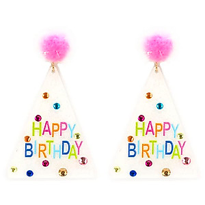 Emulily Happy Birthday Party Hat Post Earrings