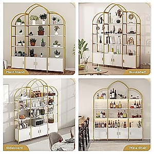 Semoic Triple Wide 5-Tier Gold Bookshelf, 70.87" L x 86.61" H Extra Bookcase with Storage Cabinet, Modern Etagere Bookcase Tall Open Display Shelf for Home Office, Gold&White