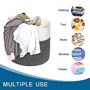 Rope Storage Basket with Handles Large, Cotton Woven Blanket Basket Nursery Hamper Bin, 16" x 16" x 14" Organizer for Toys, Laundry, Books and Baby Blankets
