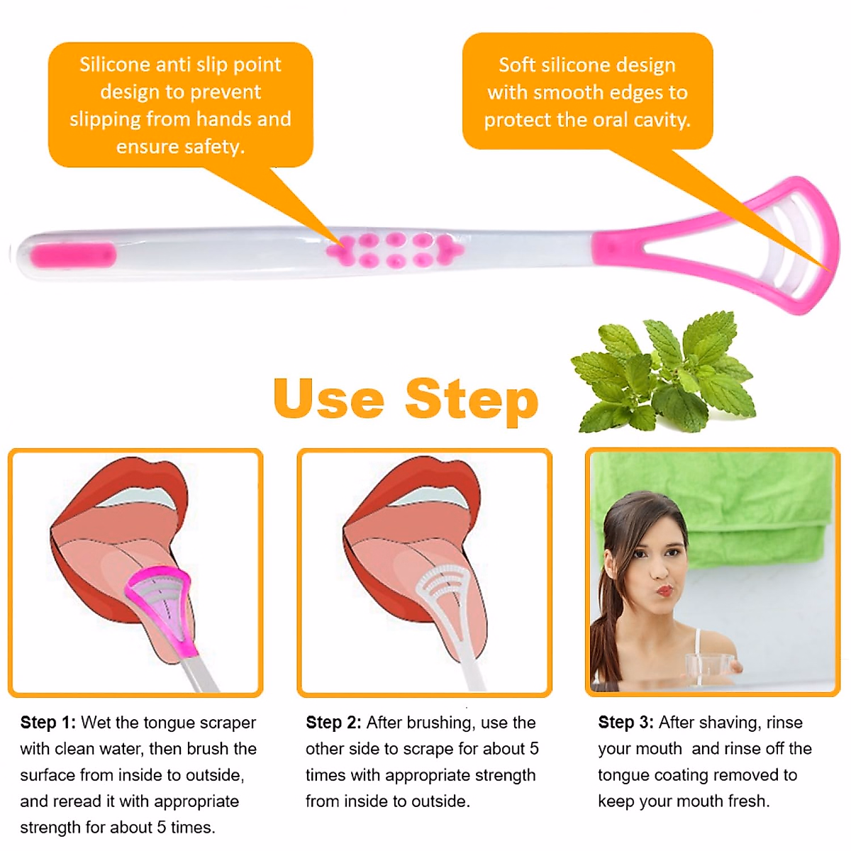 SenseYo Colorful 6 Pcs 100% BPA Free Tongue Scraper Cleaner Universal for Adults Kids for Reducing Bad Breath Keeping Oral Health