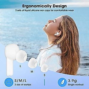 Wireless Earbuds, Bluetooth 5.3 Earbuds with 4 Microphones Deep Bass 60H Playtime Clear Call Noise Cancelling Ear Buds Touch Control Wireless Earphones for iPhone Android Workout, White