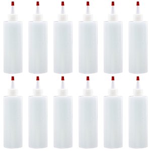 LAKESHORE TRADE 12 Pack 8 oz Plastic Squeeze Bottles,Polyethylene Durable Plastic,Clear Bottles,Red Cap,for Ketchup,Condiments,BBQ Sauce,Dressing,Barbecue,Grilling,Crafts,Syrup and More