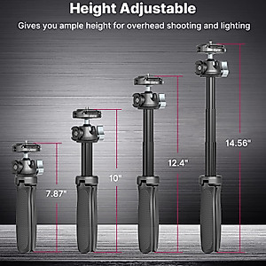 ULANZI Camera Tripod, MT-46 Aluminum Alloy Phone Tripod for Camera with F38 Quick Release Plate, 4 Levels Adjustment 360 Ball Head with Cold Shoe Lightweight Portable Vlog Travel Selfie Stick for DSLR