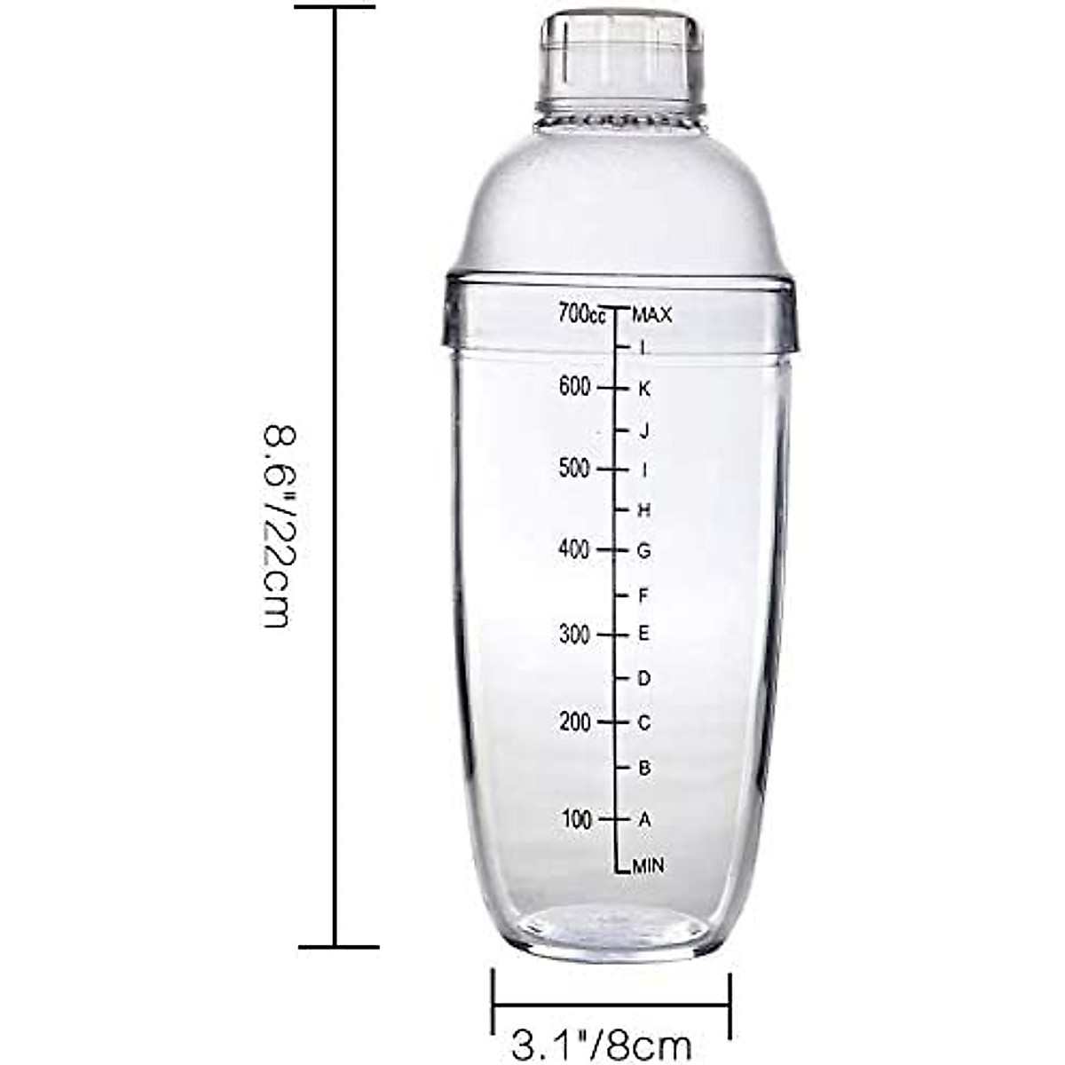 4 Pcs 700CC/24Oz Plastic Cocktail Shaker Drink Mixer Hand Shaker Cup with Scales Transparent(4, 700cc)