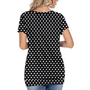 YSYOKOW Womens Summer Casual T Shirts Short Sleeve Tunic Loose Tops with Pockets(Polka Dot Black, Small)