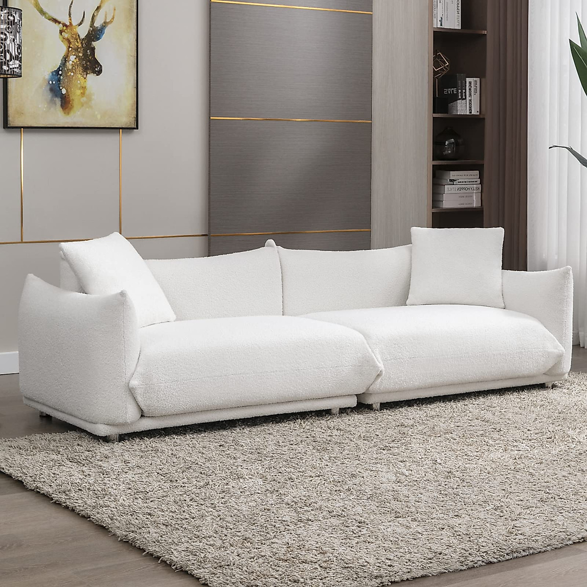 Mixoy Modular Sectional Sofa Couch, Minimalist Lambswool Sofa Bed 88.9''W, Mid Century Loveseat Sofa Couch for Small Spaces Bedroom Living Room, Bedroom, Home Office,Apartment,Beige