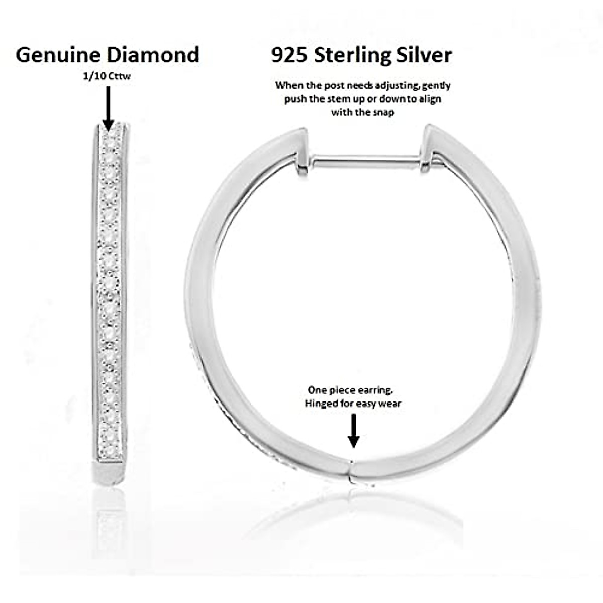 NATALIA DRAKE 1/10 Cttw Small Hoop Diamond Earrings for Women in Rhodium Plated 925 Sterling Silver
