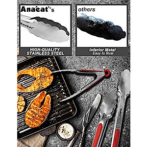Anaeat Sturdy Mini Kitchen Tong - High Heat Resistant Cooking Tongs - 7 Inch Non-Slip Stainless Steel Small Locking Tongs for Grilling, Cooking, Turning and Barbecue