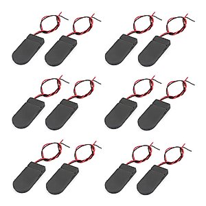 Geelyda 12PCS CR2032 Battery Holder with Switch Plastic 2x3V Button Coin Cell CR2032 Battery Holder Case Box with Wire Lead ON-Off Switch (Black)