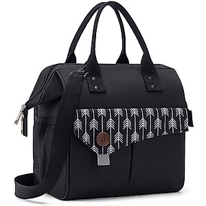 Lunch Bag with Leak Proof Material, Insulated Lunch Box for women/men, Lunch Tote Bag for Work/Picnic/Hiking/Beach/Fishing (black+fishbone pattern)