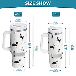 MCHIVER Border Collie 40 oz Tumbler with Handle and Straw Stainless Steel Vacuum Water Bottle Leak-proof Travel Coffee Mug Insulated Water Bottle for Home Car Office