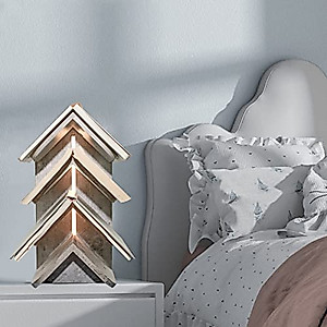 ZhuoChiMall Wisdom Tree Bookshelf with Lights, Desktop Wooden Book Stand, Small Bookcase for Bedroom, Office, 4-Shelf Modern Book Holder, White