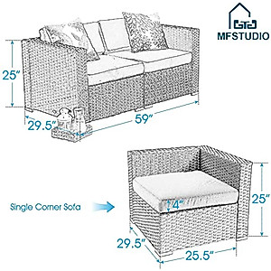 MFSTUDIO 2 Piece Patio Loveseat Outdoor Sectional Furniture Rattan Corner Sofa Set - Blue