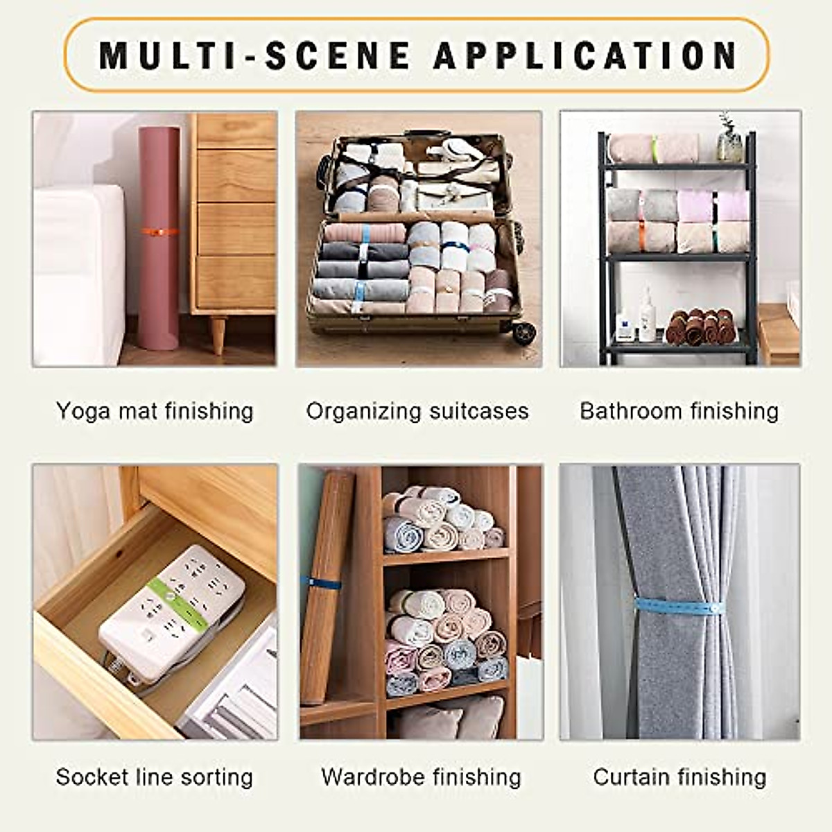 LELE LIFE 30Pcs Roll-up Clothes Storage Elastic Band, Adjustable Clothing Storage Strap with Button and Buttonholes, Travel Luggage Space Saver, Drawer and Closet Organizer, White