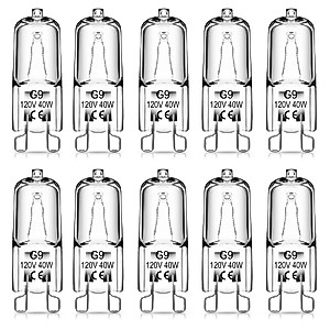 DORESshop G9 Halogen Light Bulb, 10 Pack 2 Pin Base JC Type Small Light Bulb 120V T4 Bi-Pin 40W G9 Dimmable Long Lifetime, 3000K Warm White for Halogen House Hold Light Bulb,Pendants, Cabinet Lights